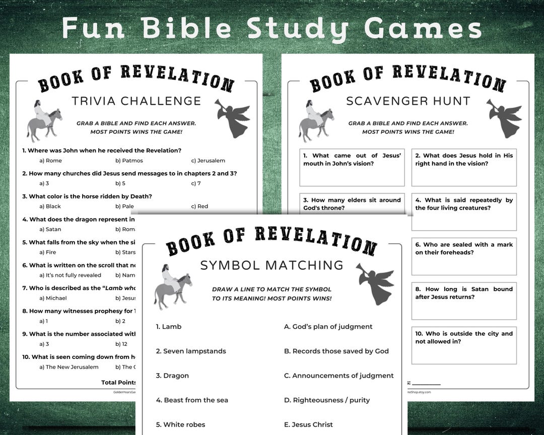 Bible Games Pack, Revelation Bible Study Bundle - Trivia, Scavenger ...