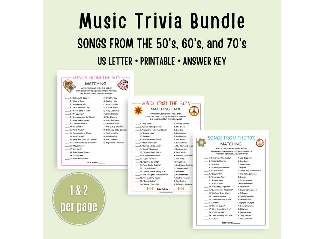 Music Memory Matching Games Bundle Trivia Game Family Reunion Game ...