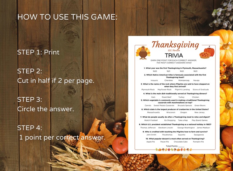 Thanksgiving Trivia Game, Turkey Trivia, Team Building Game ...