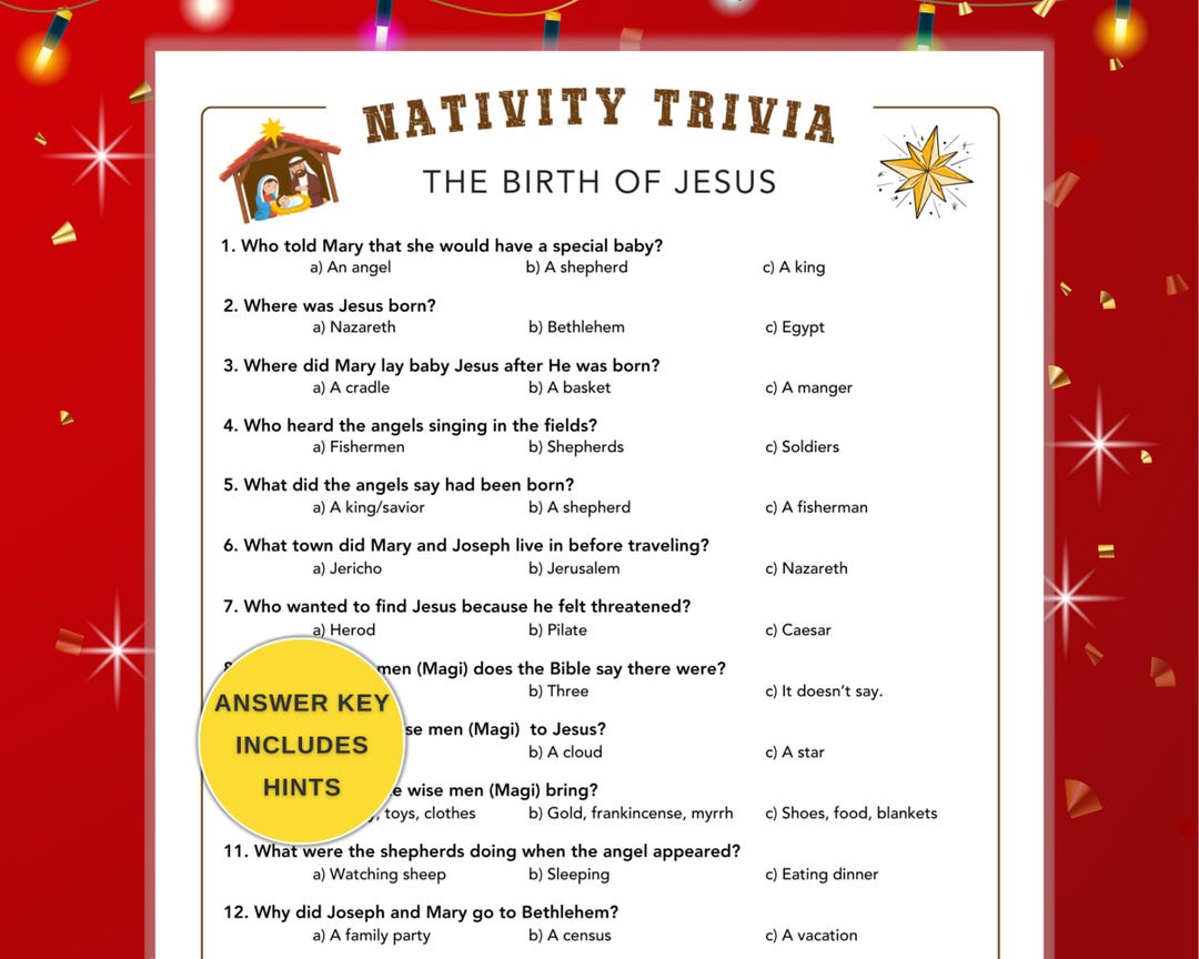 Nativity Trivia Game, Easy for Kids, Christmas Trivia Printable, Bible ...