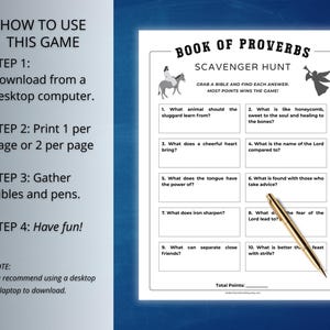 Book of Proverbs Scavenger Hunt Game – Printable Bible Study Games ...