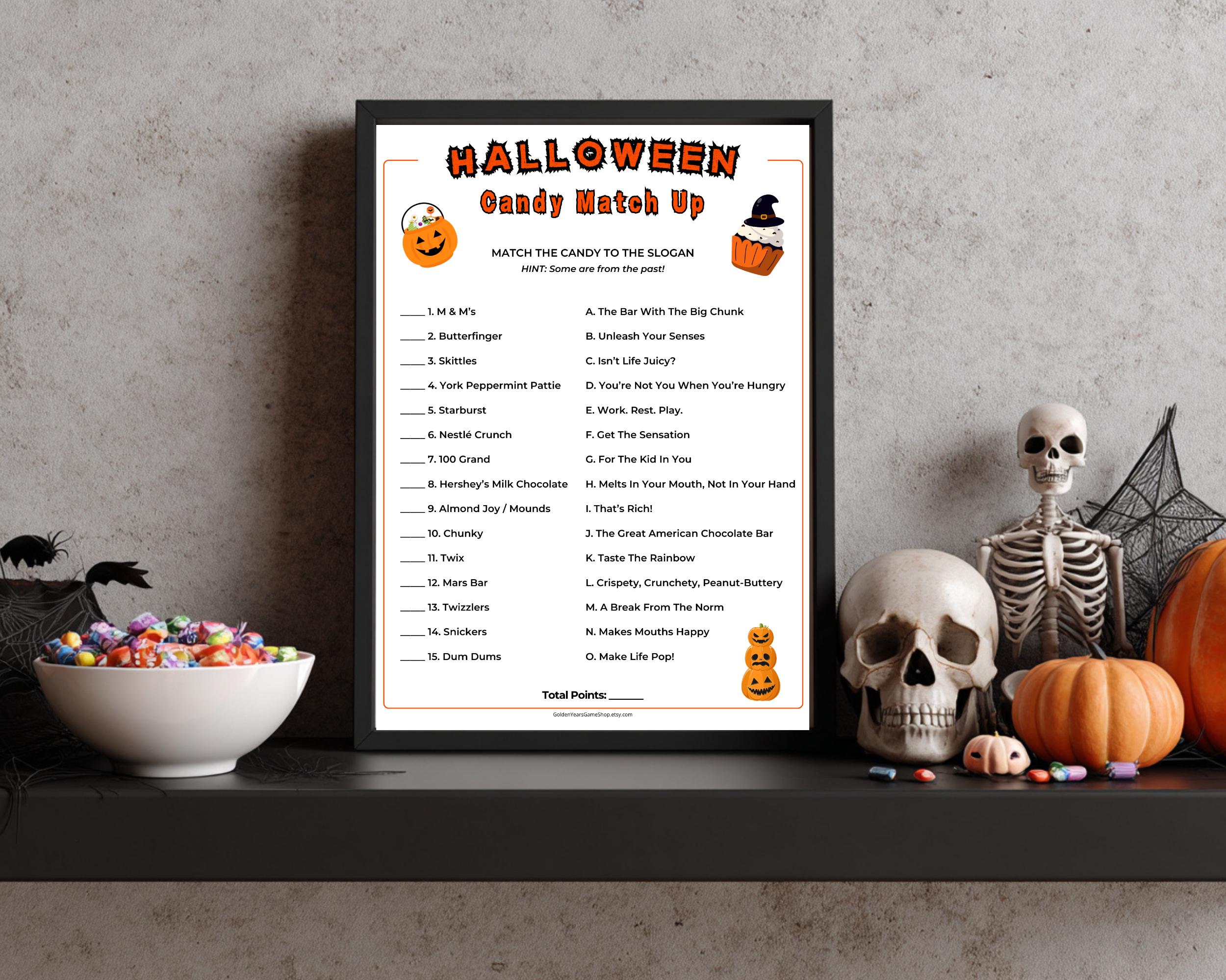 Halloween Game, Halloween Candy Match up Game, Candy Slogan Game ...