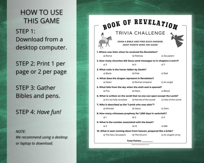 Book of Revelation Bible Trivia Game – Printable Bible Study Games ...