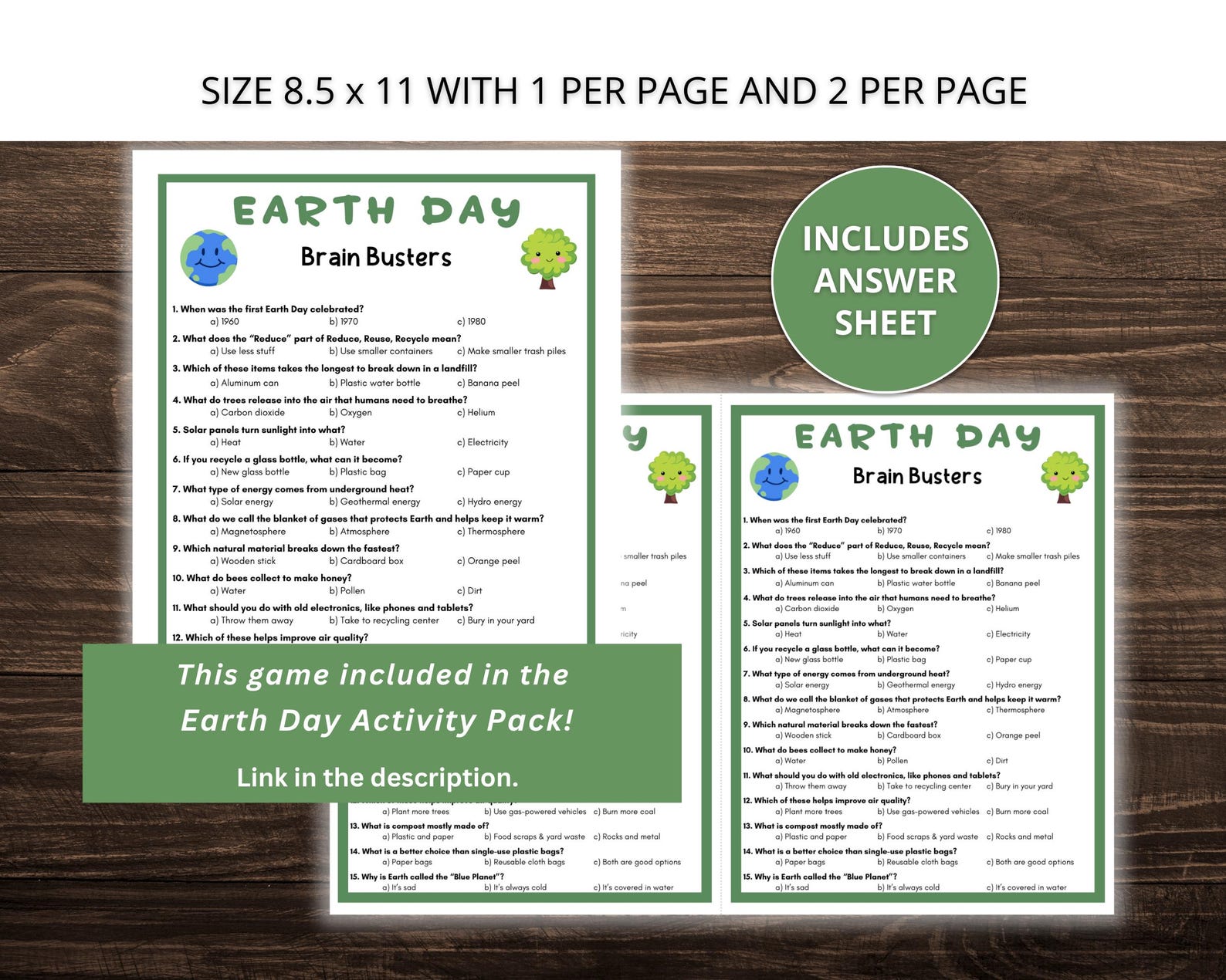 Earth Day Trivia Game Printable, Earth Day Activities for Kids, Earth ...