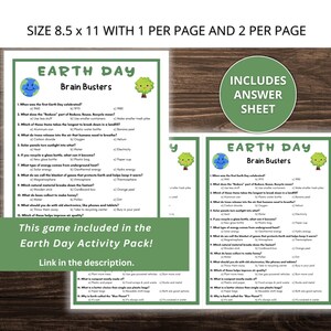 Earth Day Trivia Game Printable, Earth Day Activities for Kids, Earth ...