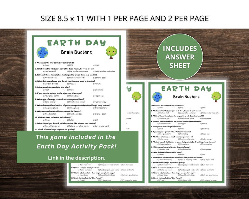 Earth Day Trivia Game Printable, Earth Day Activities for Kids, Earth ...