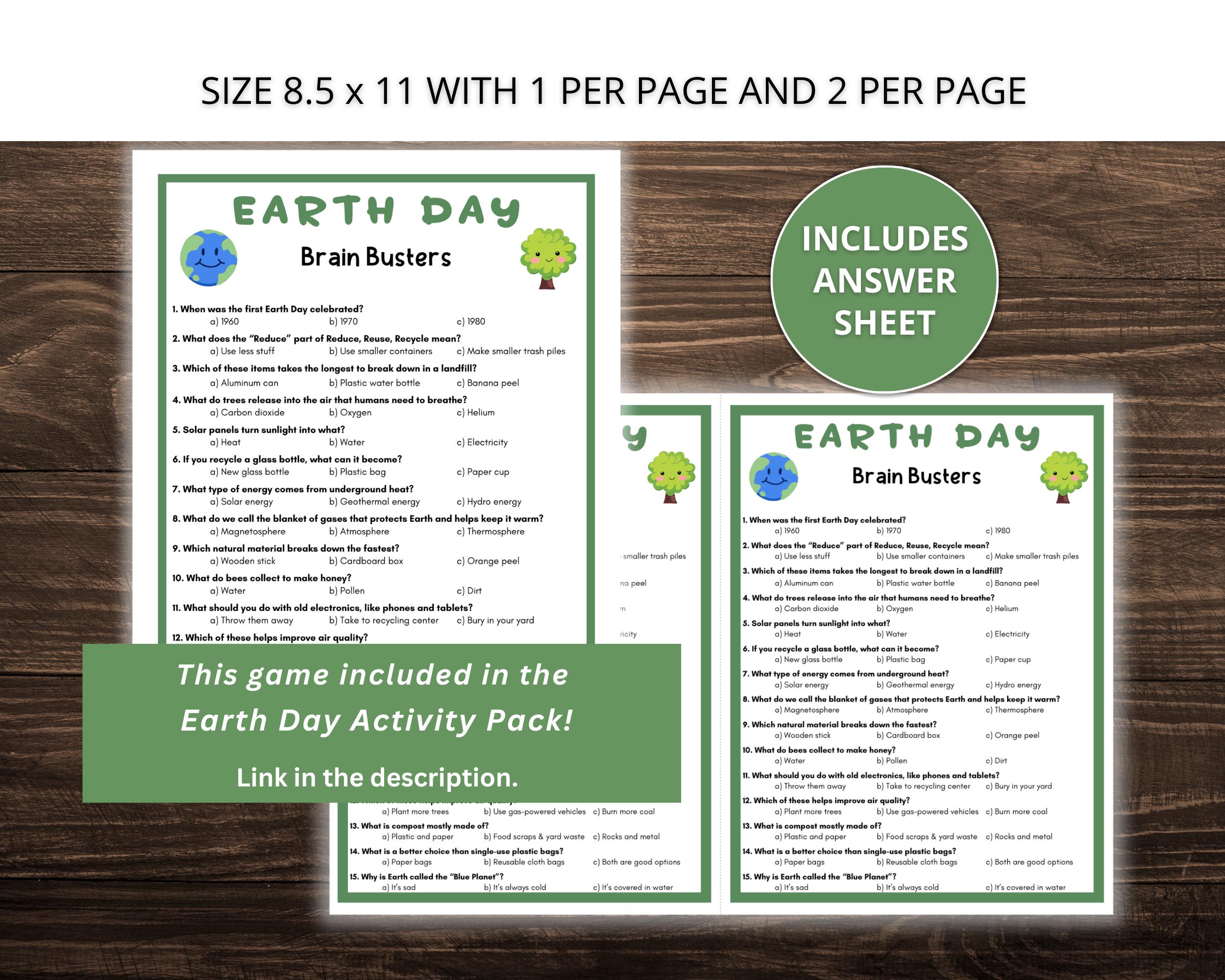 Earth Day Trivia Game Printable, Earth Day Activities for Kids, Earth ...