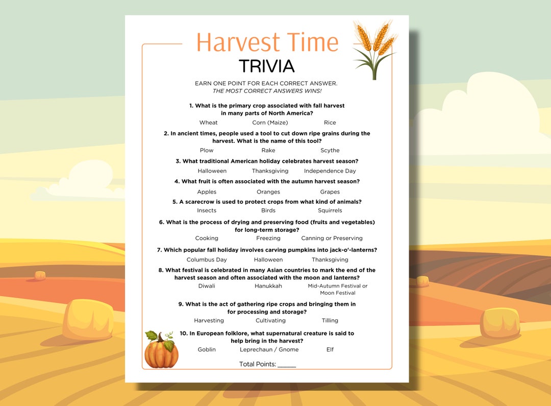 Harvest Time Trivia Fun for All Ages - Etsy