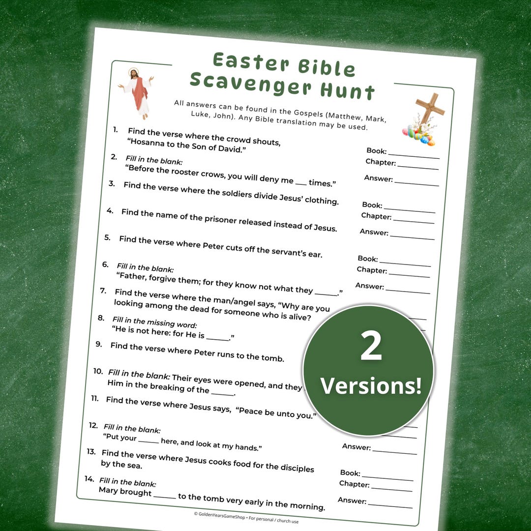 Easter Bible Scavenger Hunt Printable, Christian Easter Game, Palm ...