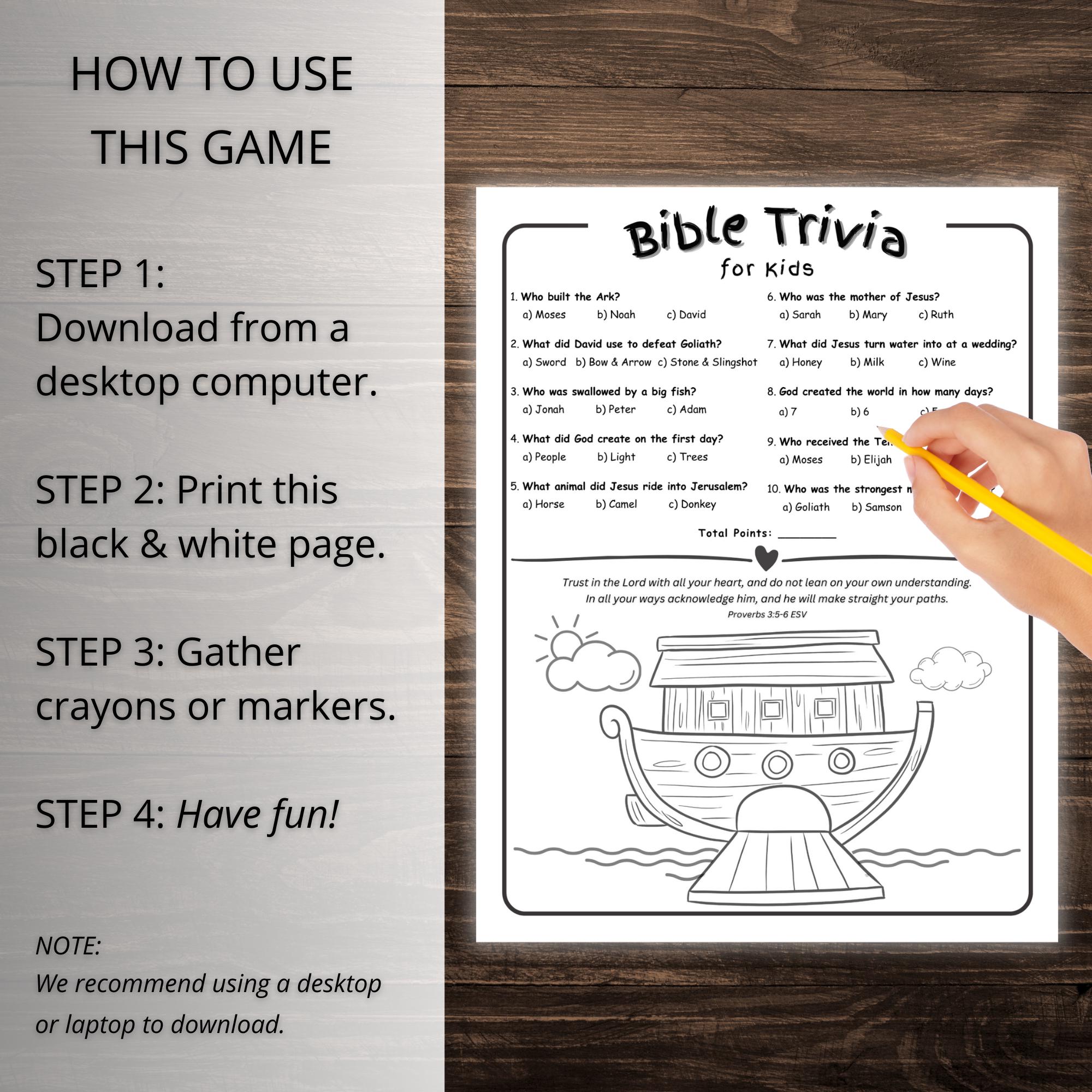 Kids Bible Trivia Game, Sunday School Quiz, Church Game, Christian Game ...