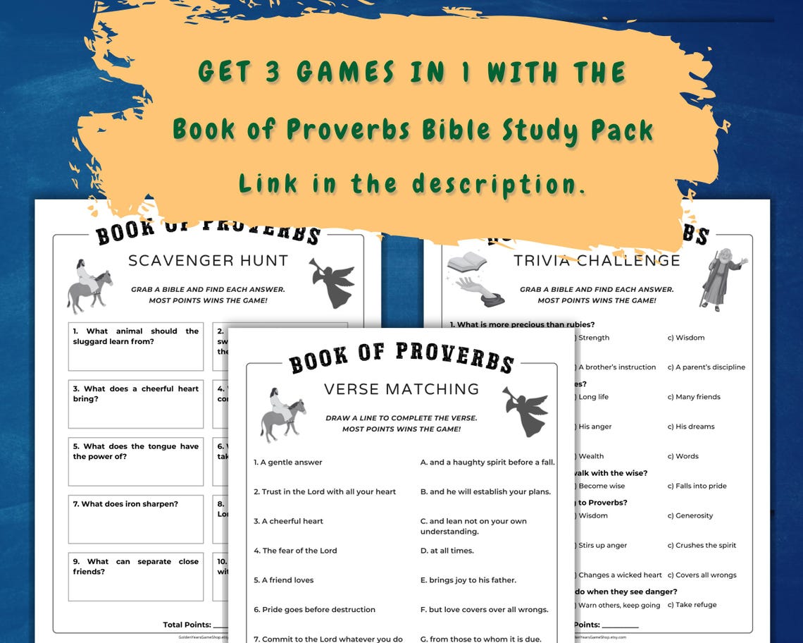 Book of Proverbs Trivia Game – Printable Bible Study Games, Bible Games ...