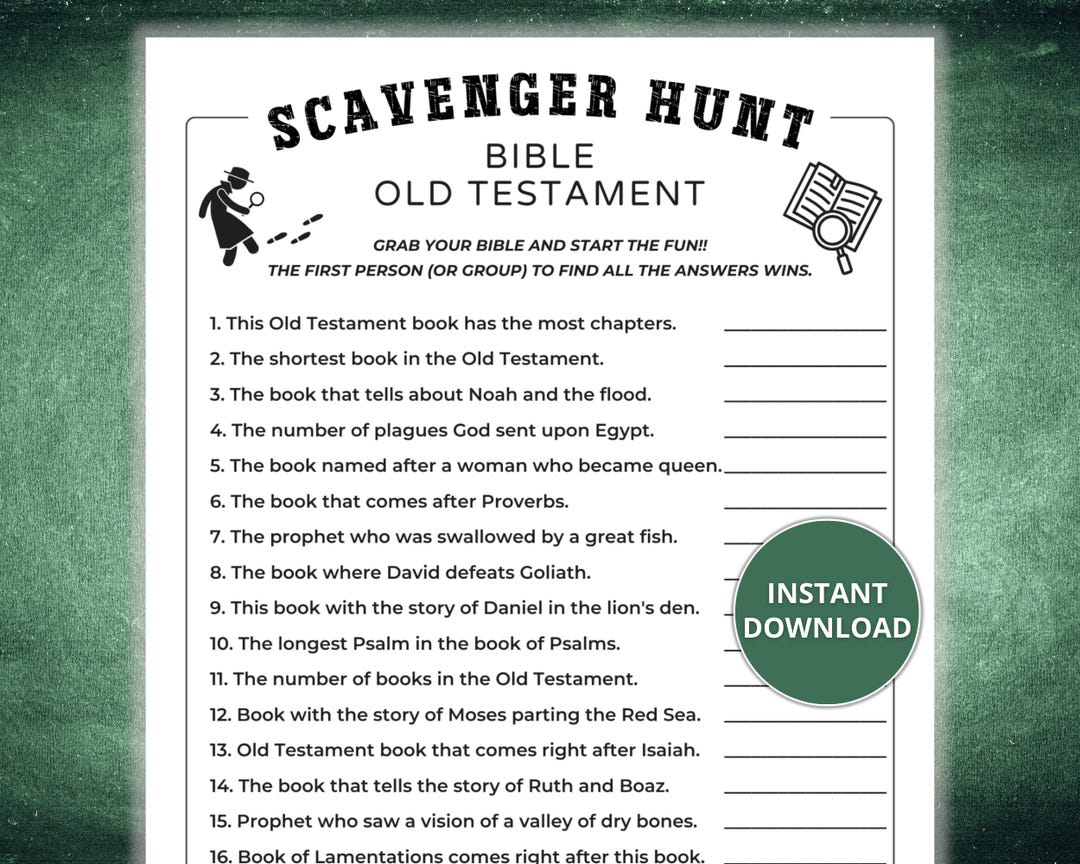 Bible Scavenger Hunt for the Old Testament, Sunday School Quiz, Church ...