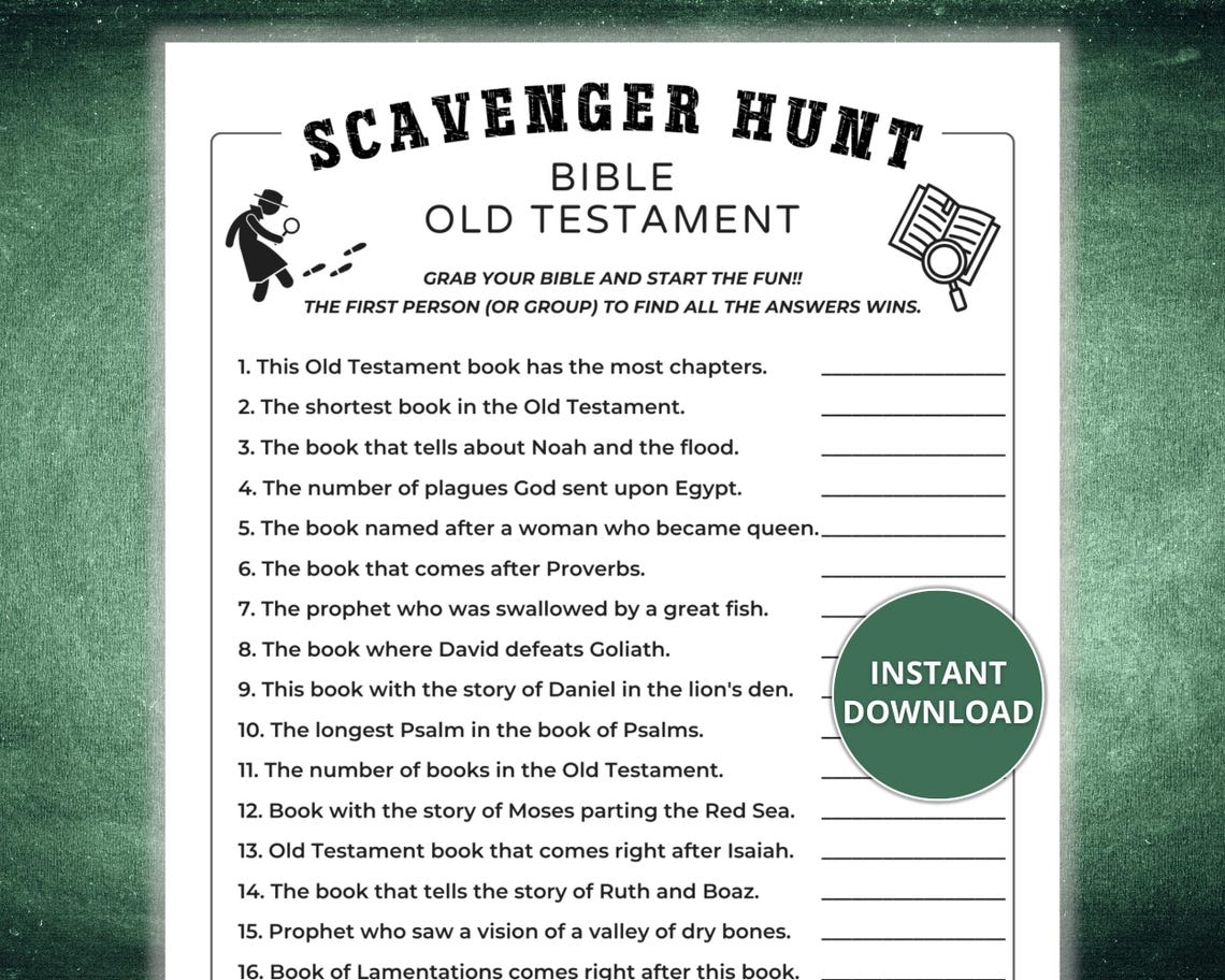 Bible Scavenger Hunt for the Old Testament, Sunday School Quiz, Church ...