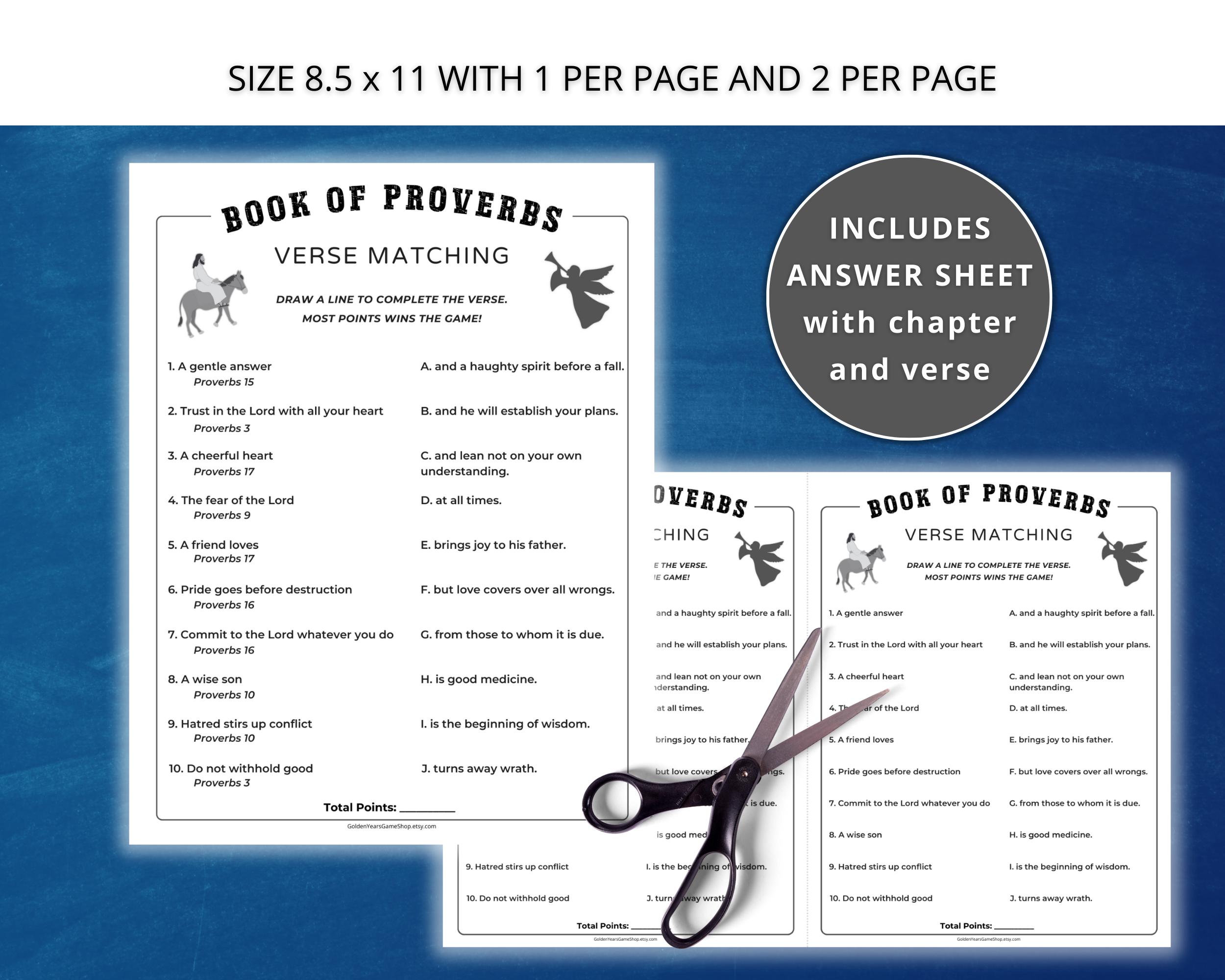Book of Proverbs Matching Game – Printable Bible Study Games, Bible ...
