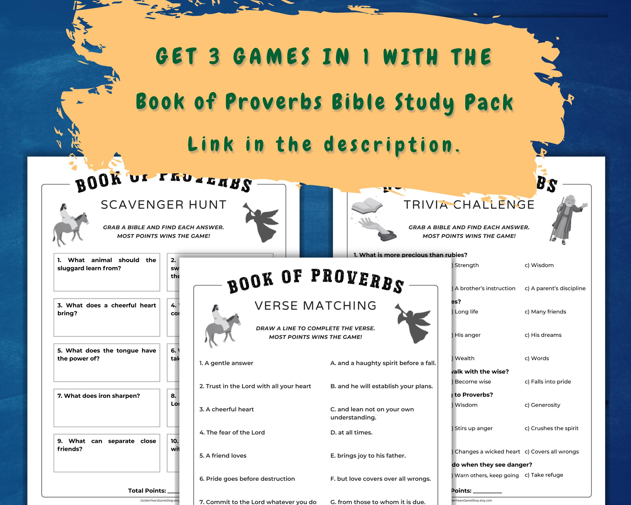 Book of Proverbs Matching Game – Printable Bible Study Games, Bible ...