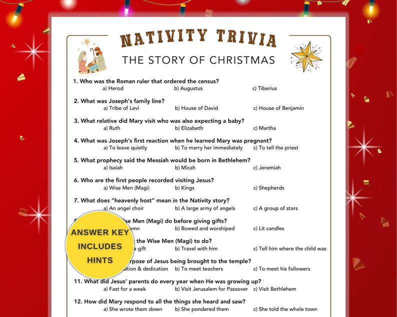 Nativity Trivia Game, Christmas Bible Trivia for Older Kids & Adults ...