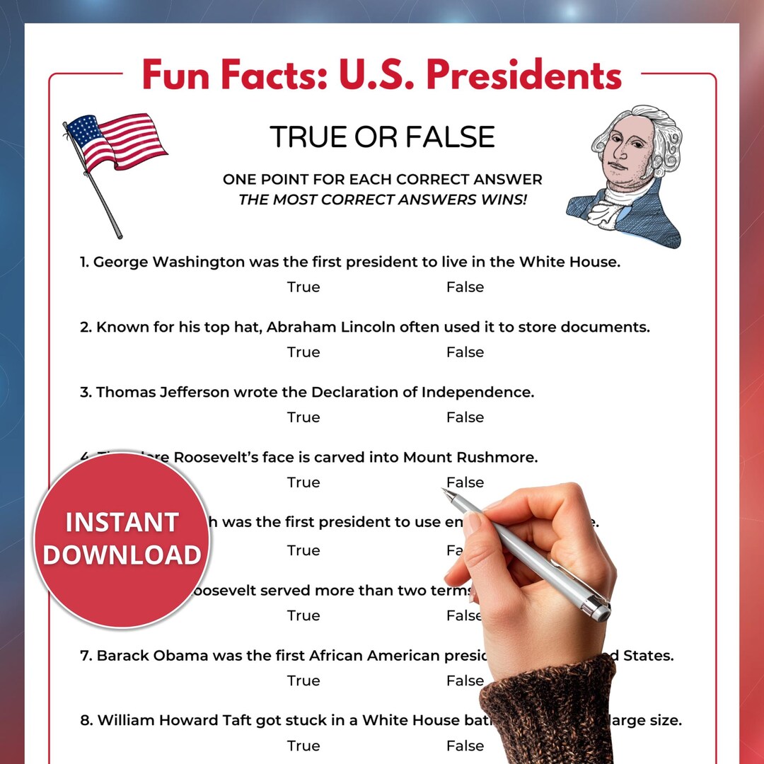 U.S. Presidents Trivia Game; Classroom Activities for Kids; Homeschool ...