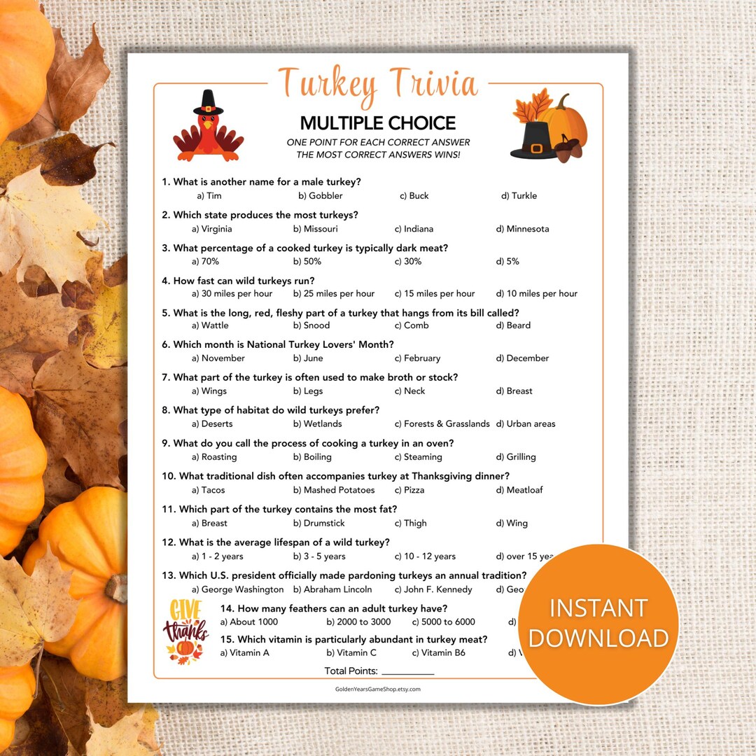 Turkey Trivia Game, Thanksgiving Game, Friendsgiving Party, Family ...