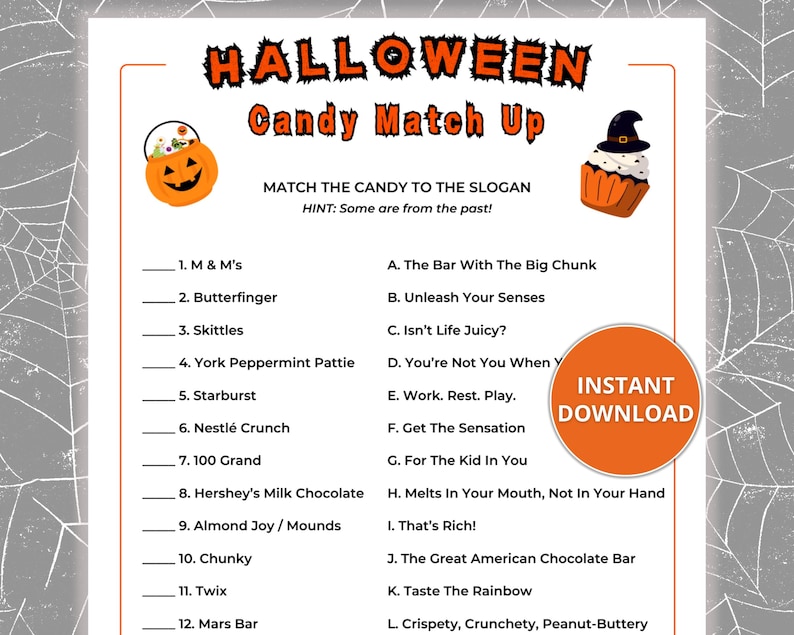 Halloween Game, Halloween Candy Match up Game, Candy Slogan Game ...