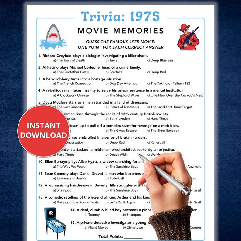 1975 Movie Trivia Game, 50th Birthday Game, 50 Year Reunion, 1970s ...