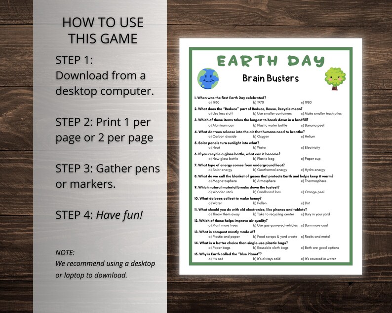 Earth Day Trivia Game Printable, Earth Day Activities for Kids, Earth ...