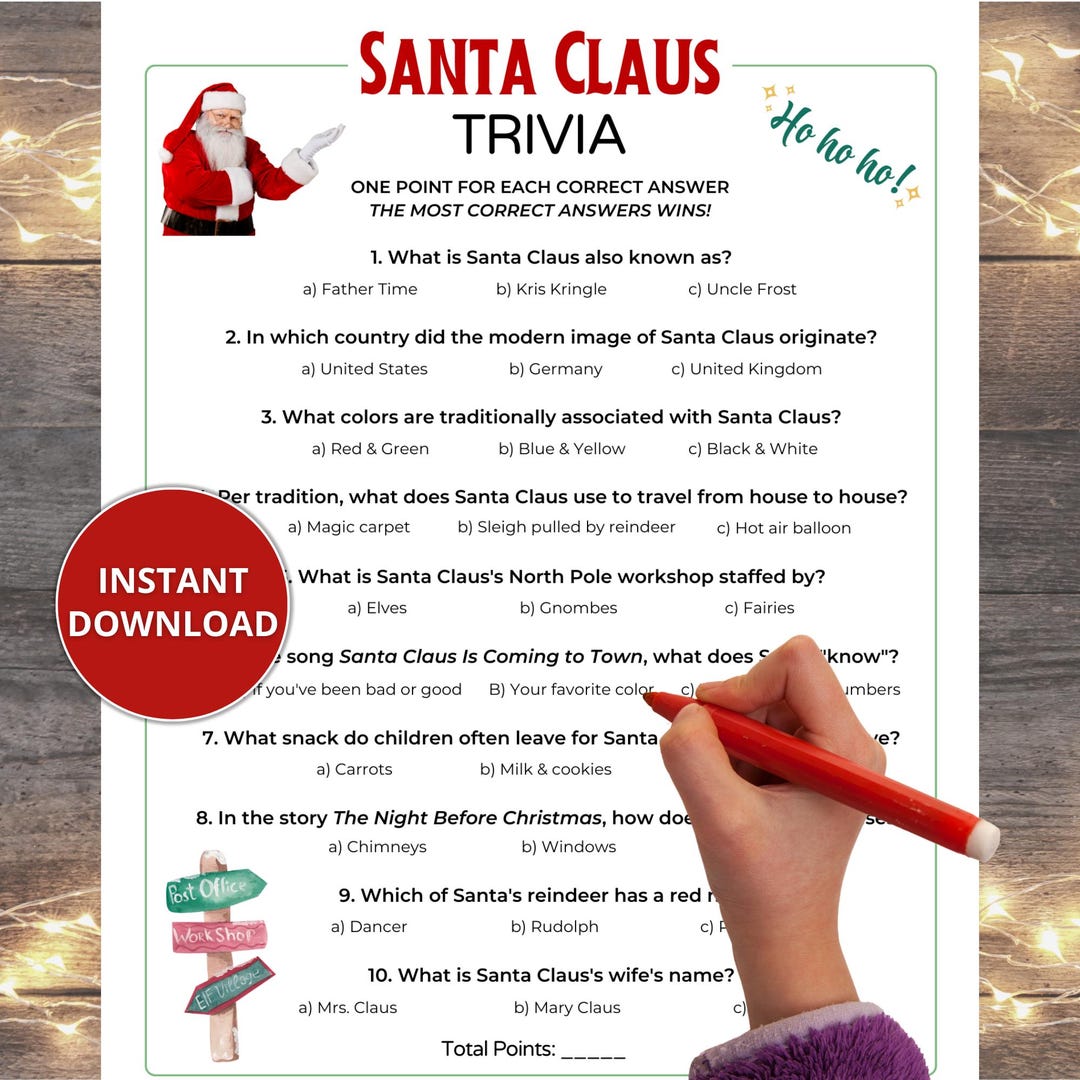 Santa Claus Trivia Game for Kids, Christmas Trivia, Christmas Game ...
