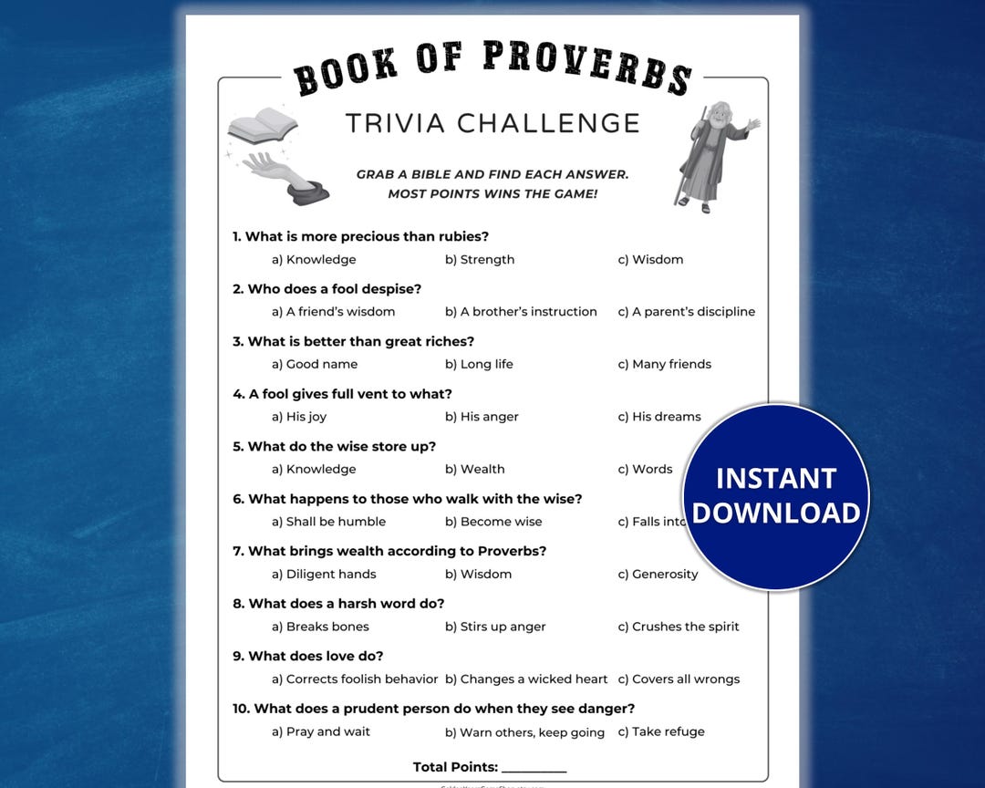 Book of Proverbs Trivia Game – Printable Bible Study Games, Bible Games ...