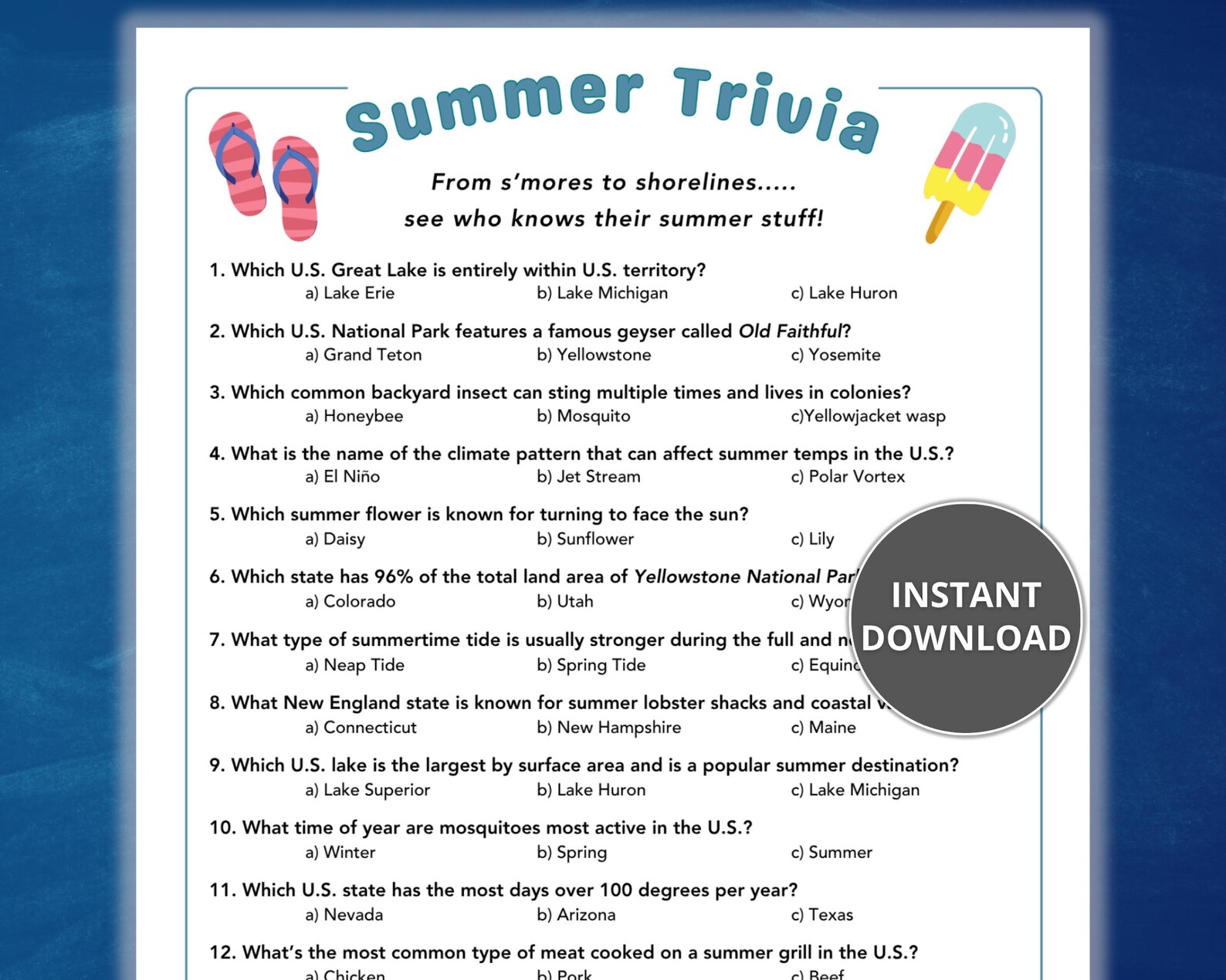 Summer Trivia Game, Summertime Trivia Questions, 4th of July Game ...