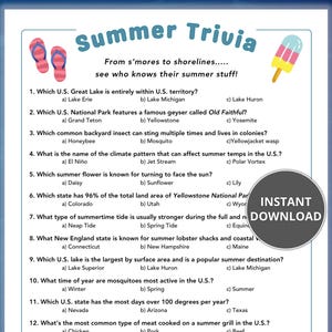 Summer Trivia Game, Summertime Trivia Questions, 4th of July Game ...