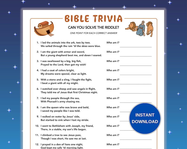 Bible Guess Who Game, Bible Trivia Riddle Game, Christian Game, Church ...