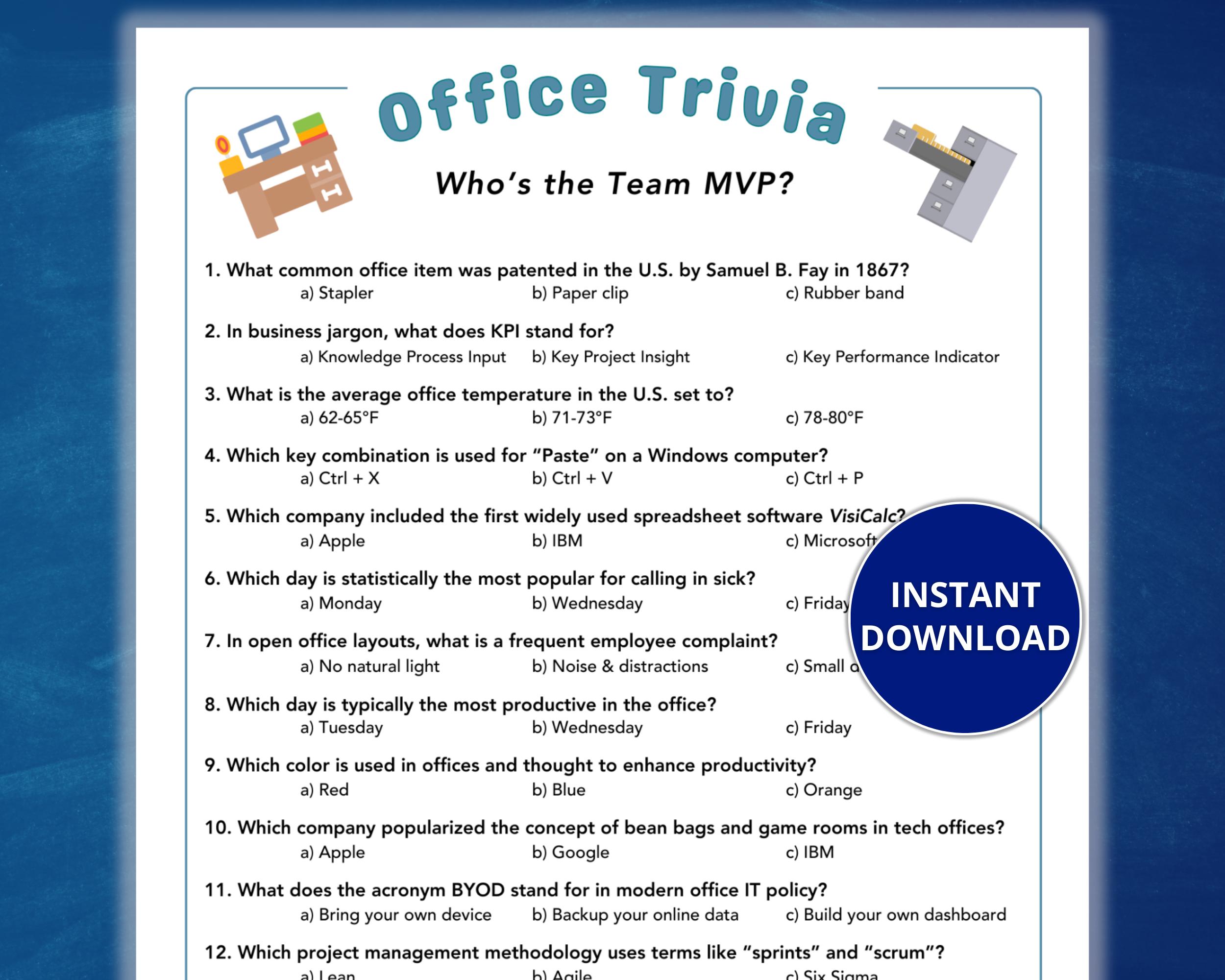 Office Trivia Game – Printable Team Building Game for Staff Meetings ...
