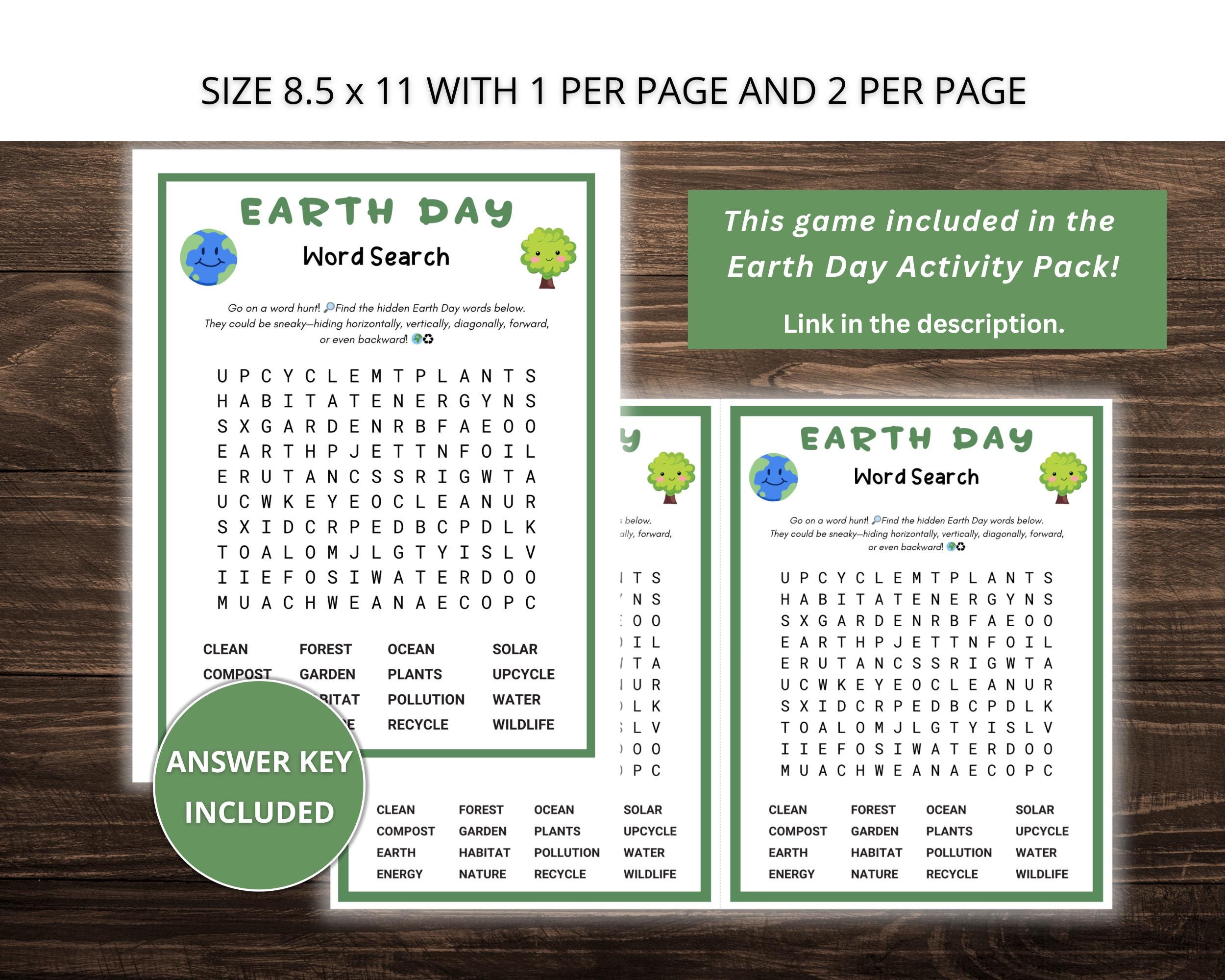 Earth Day Word Search Puzzle, Earth Day Activities, Classroom Earth Day ...
