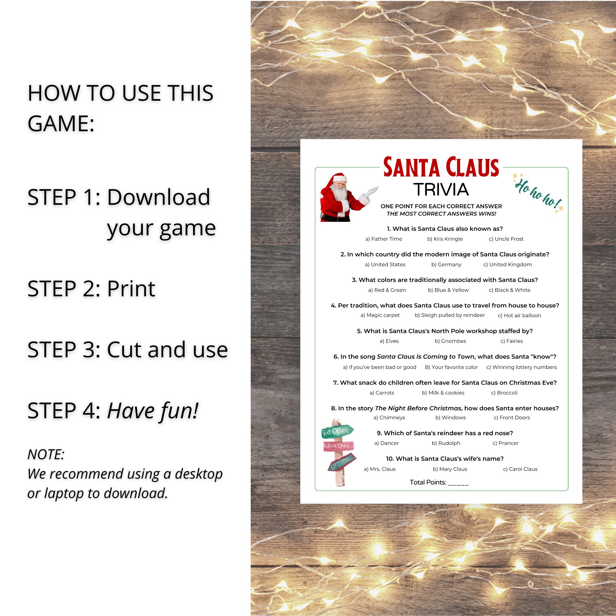 Santa Claus Trivia Game for Kids, Christmas Trivia, Christmas Game ...