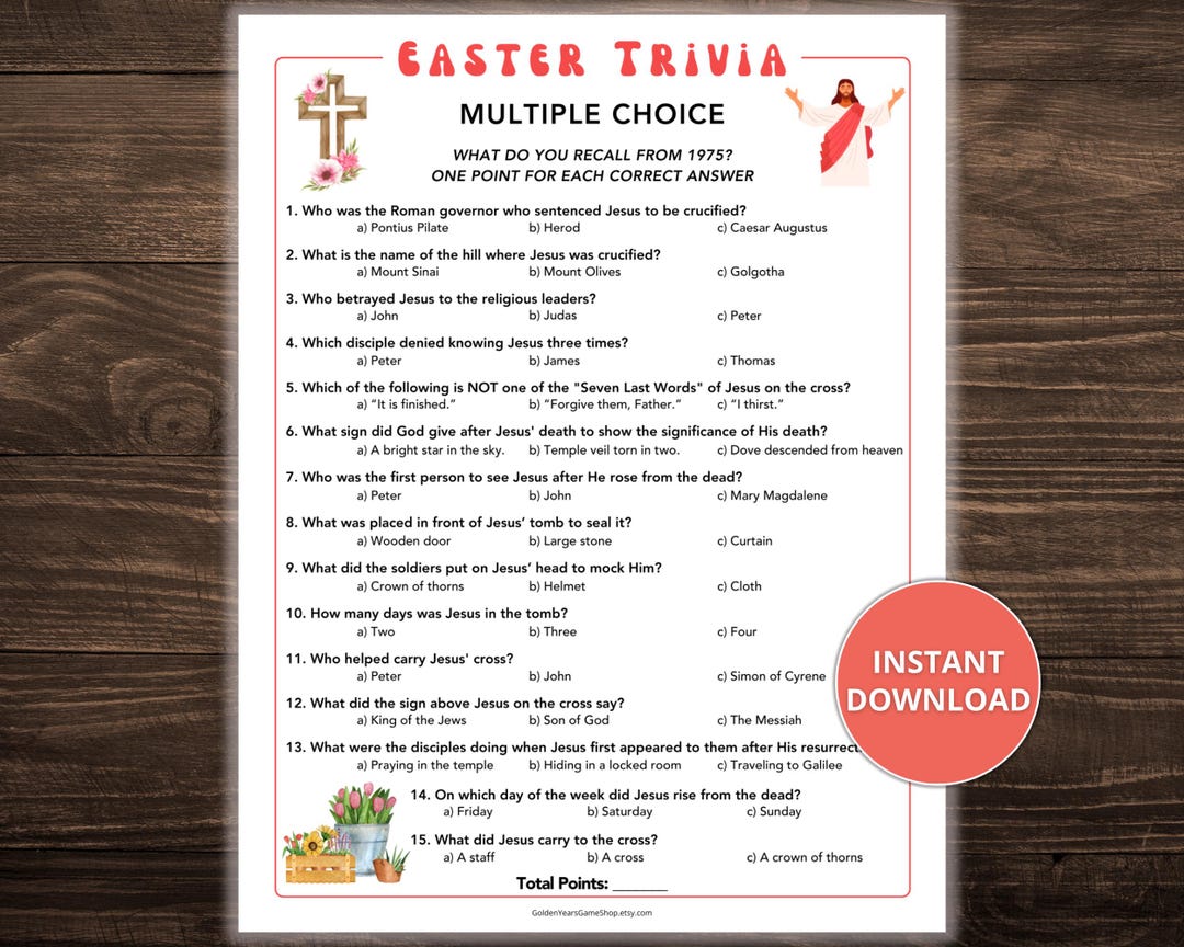 Christian Easter Trivia Game, Bible Easter Game for Church, Sunday ...