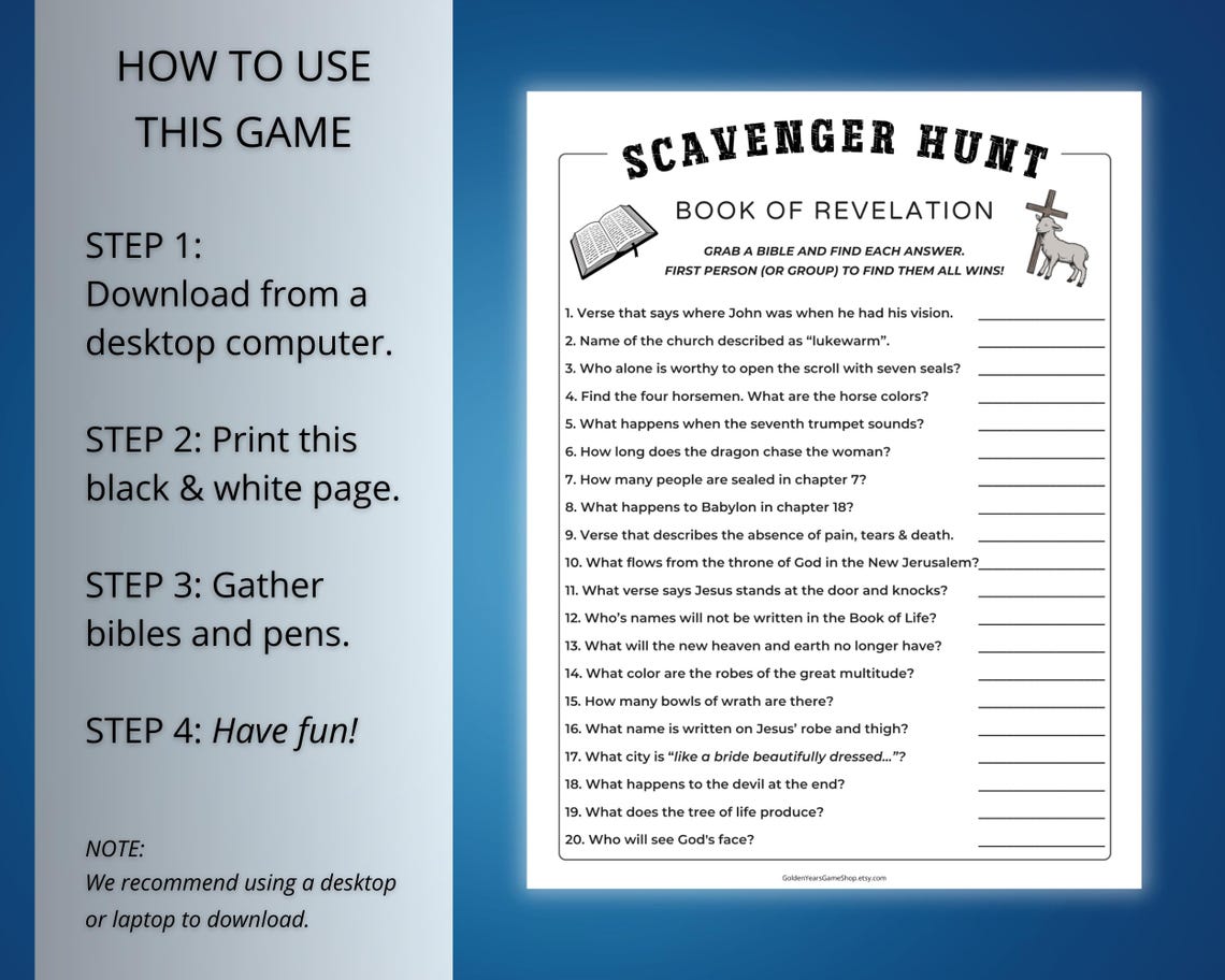 Bible Scavenger Hunt, Kids Bible Study, Sunday School Quiz, Church Game ...