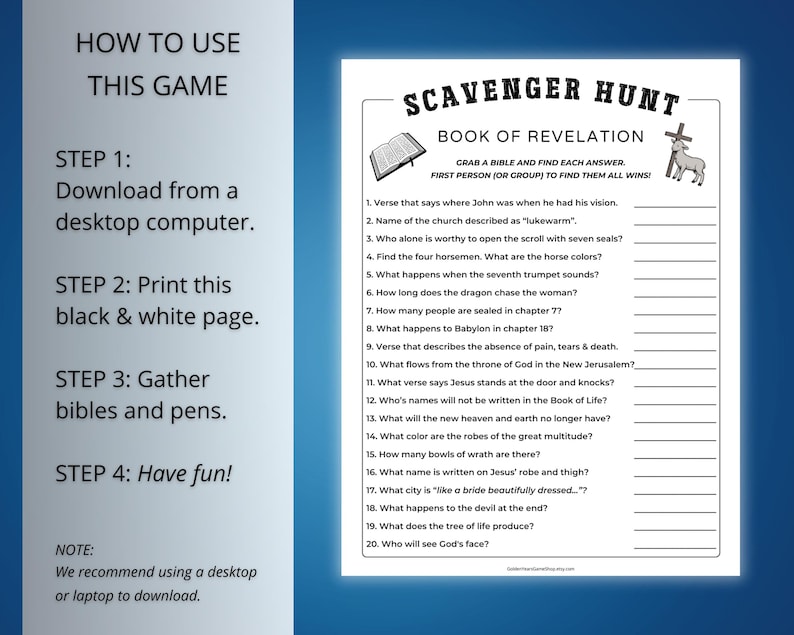 Bible Scavenger Hunt, Kids Bible Study, Sunday School Quiz, Church Game ...