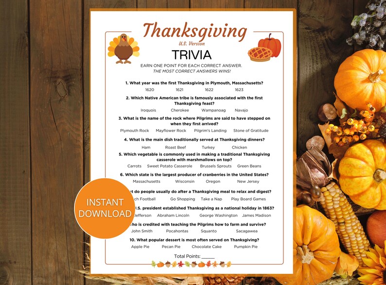 Thanksgiving Trivia Game, Turkey Trivia, Team Building Game ...