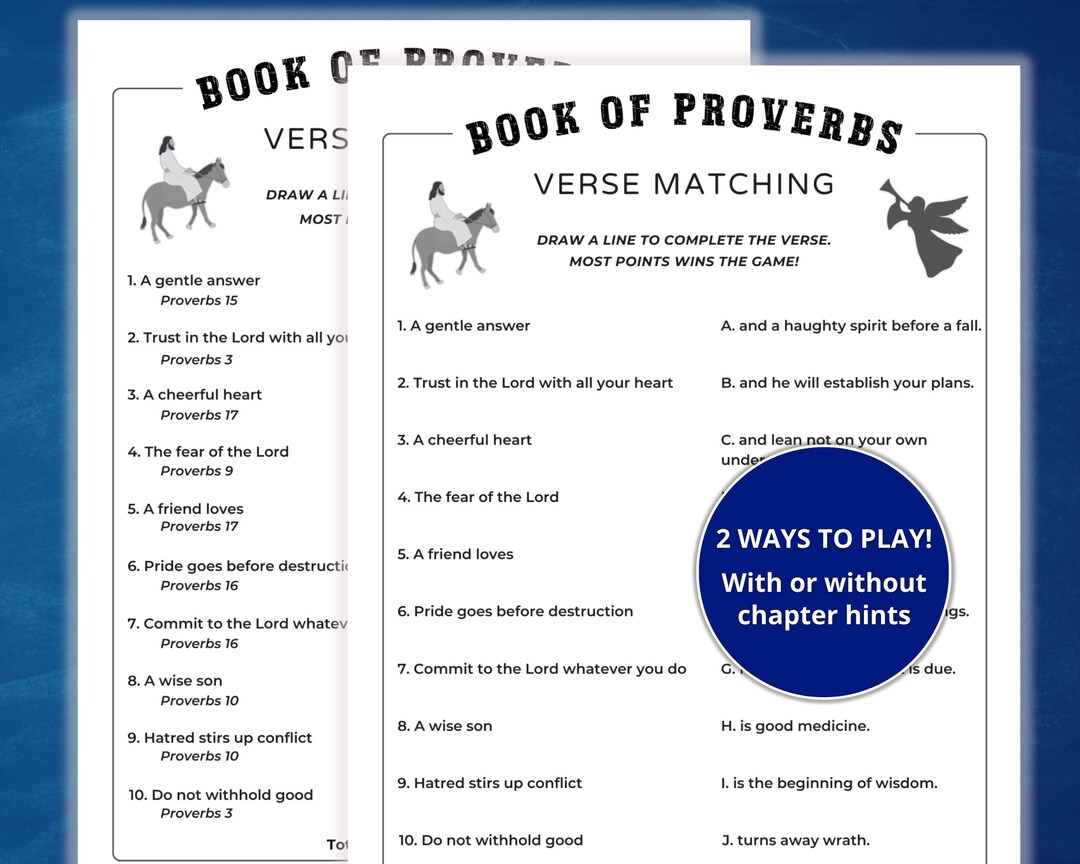Book of Proverbs Matching Game – Printable Bible Study Games, Bible ...