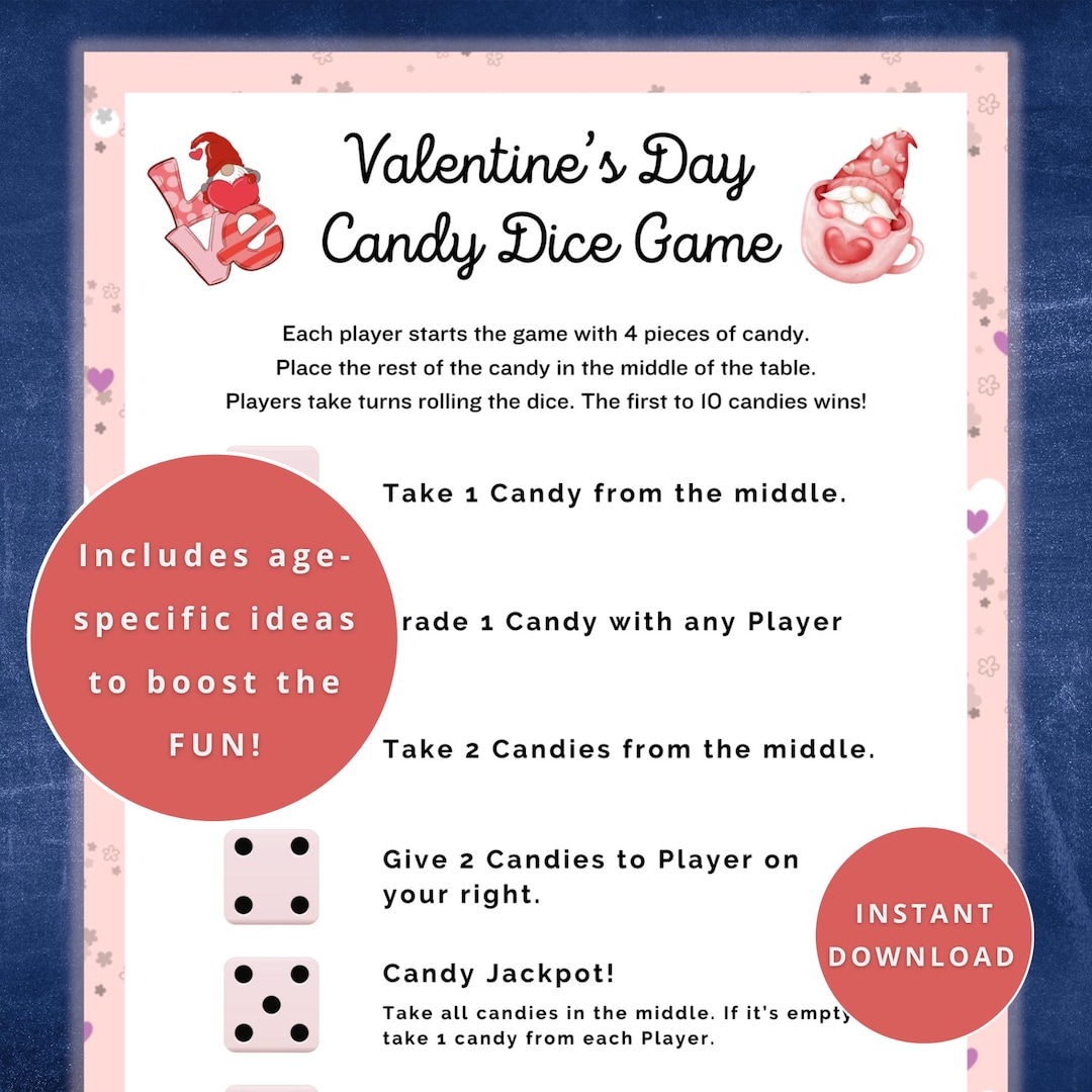 Valentines Day Candy Dice Game, Fun Classroom Game or Party Game, Pass ...