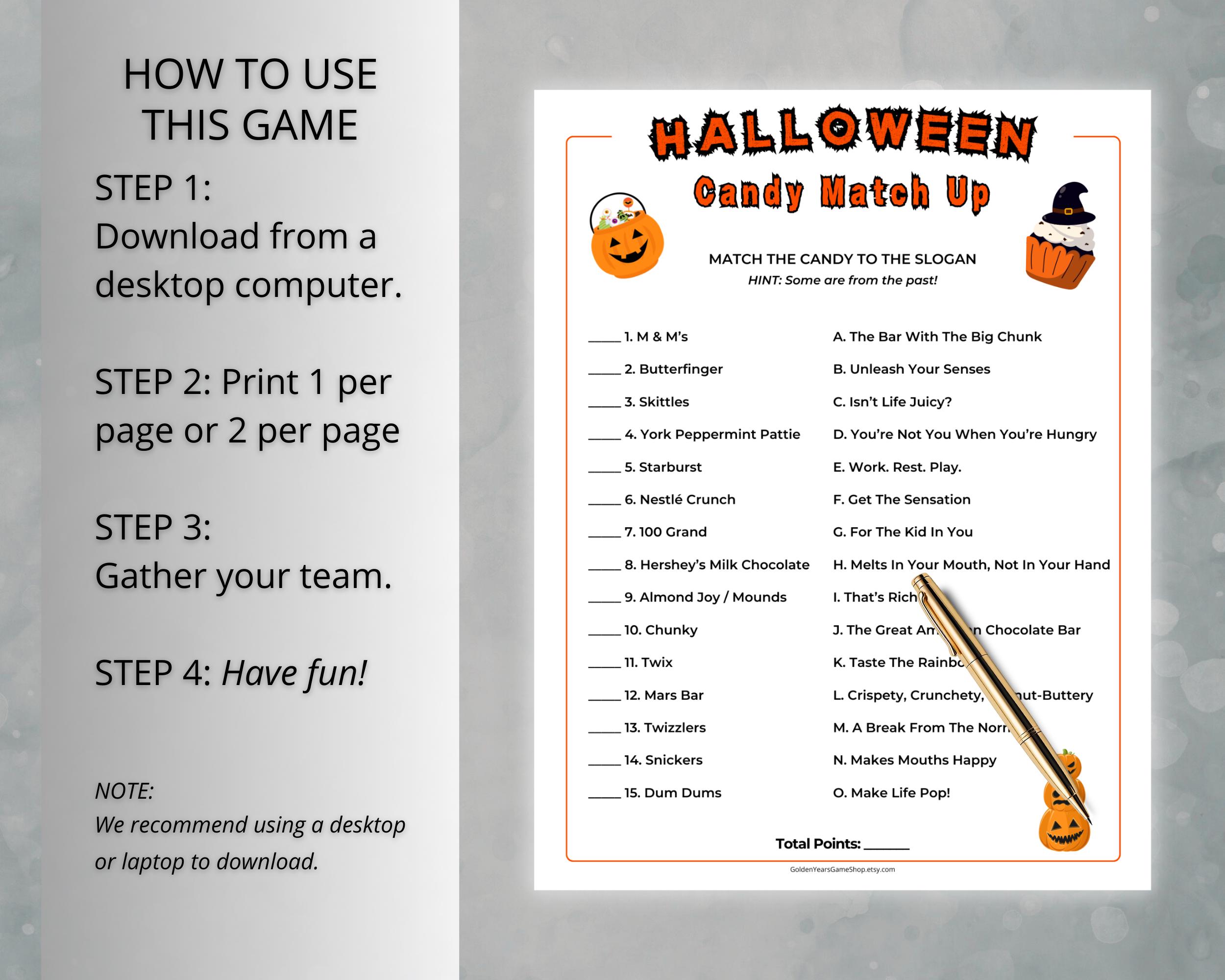 Halloween Game, Halloween Candy Match up Game, Candy Slogan Game ...