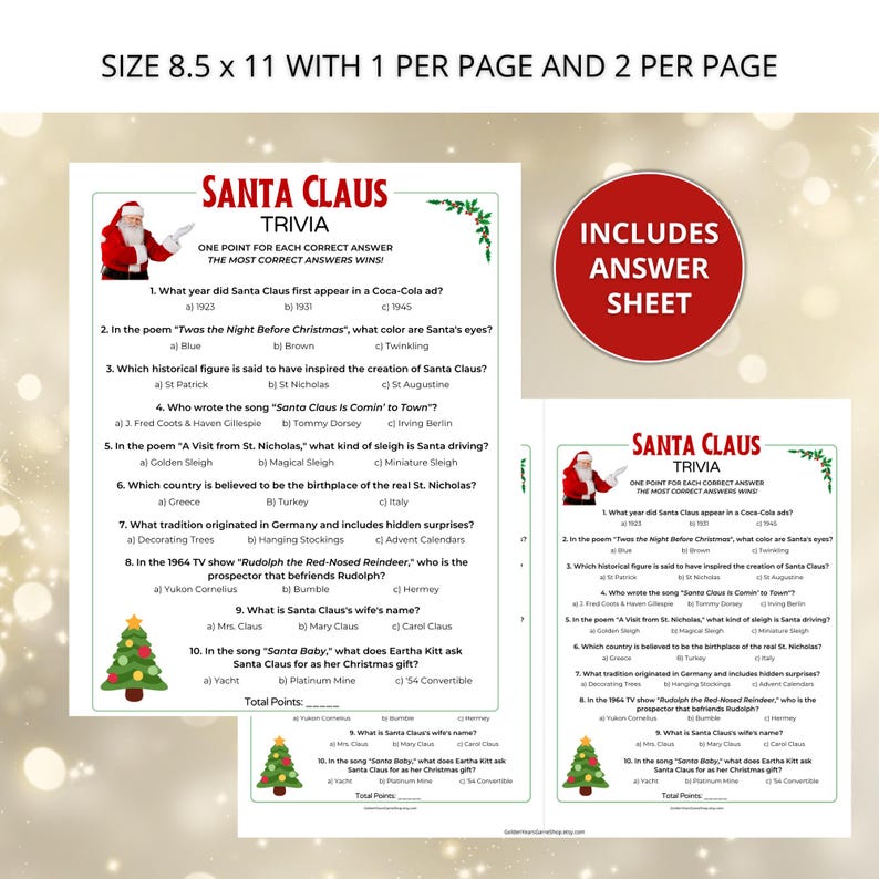 Santa Claus Trivia Game for Adults, Christmas Trivia, Christmas Game ...