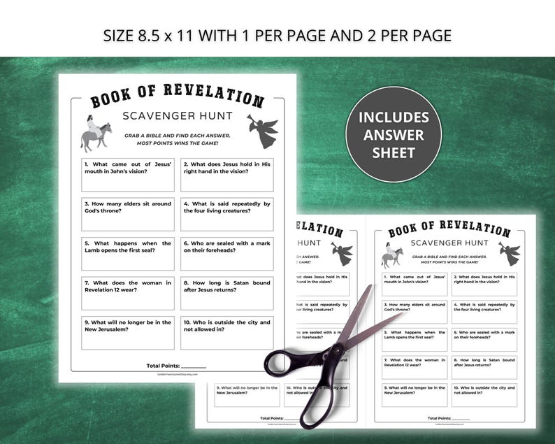 Book of Revelation Scavenger Hunt – Printable Bible Study Games, Bible ...