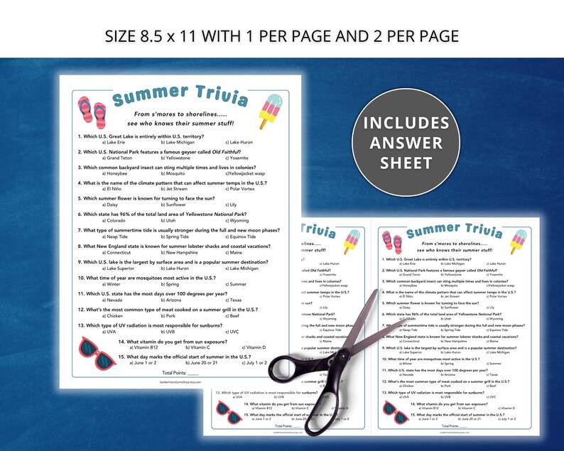 Summer Trivia Game, Summertime Trivia Questions, 4th of July Game ...