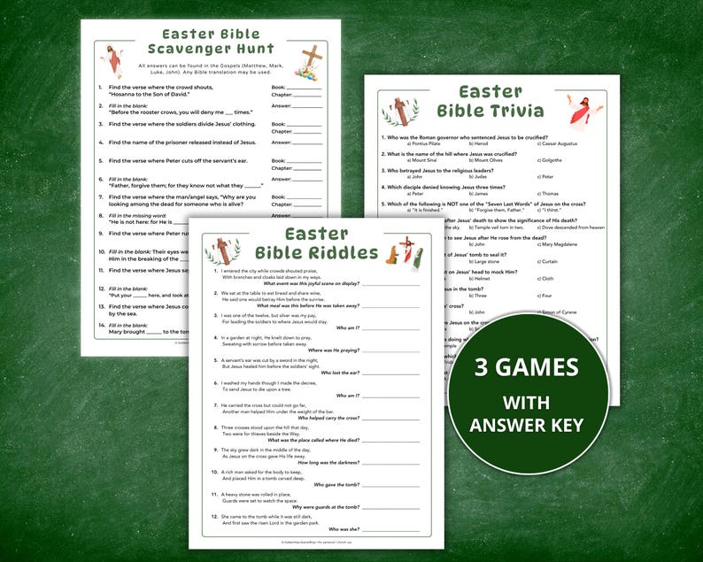 Easter Bible Games Bundle, Bible Trivia, Easter Riddles, Scavenger Hunt ...