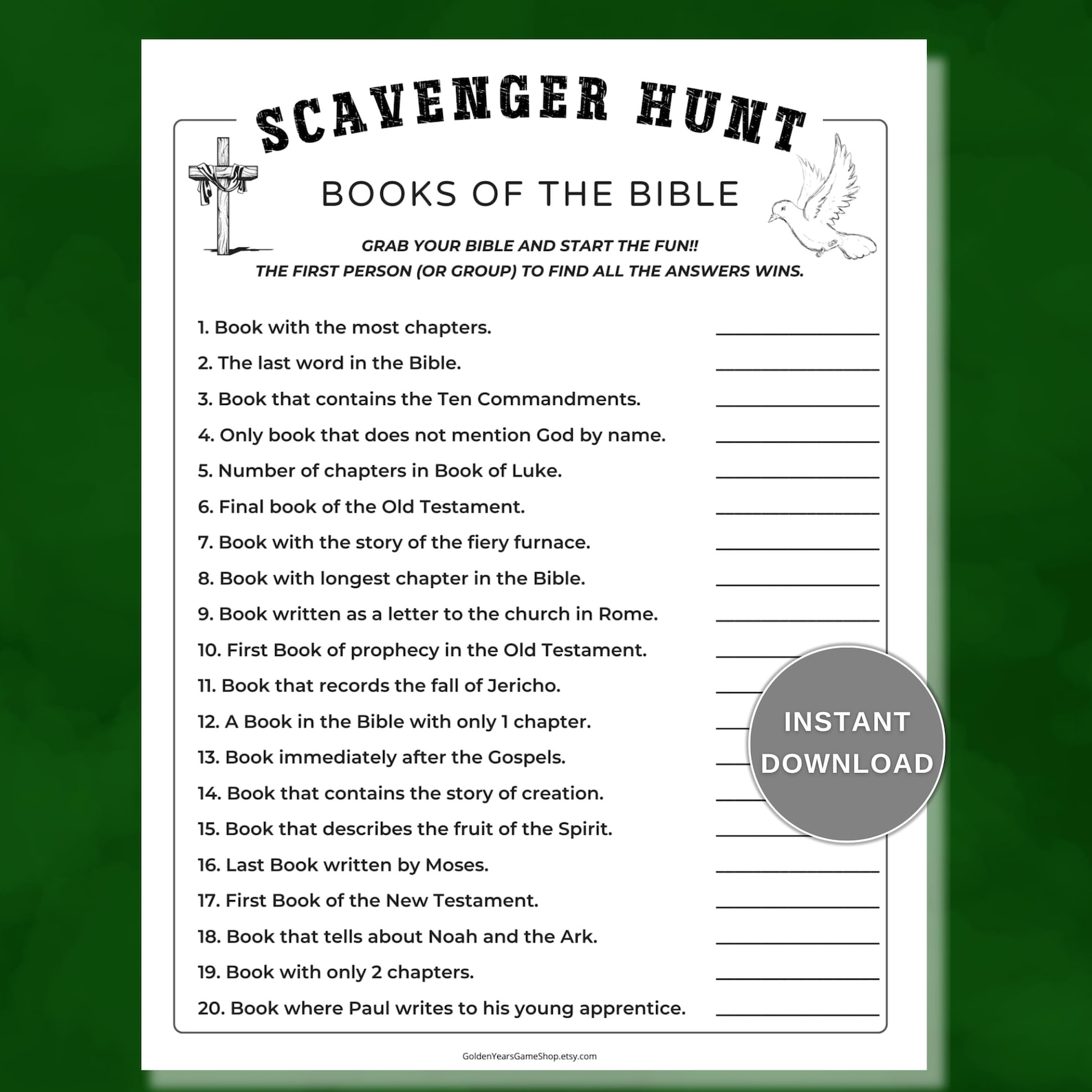 Bible Scavenger Hunt, Bible Games for Sunday School Kids, Books of the ...