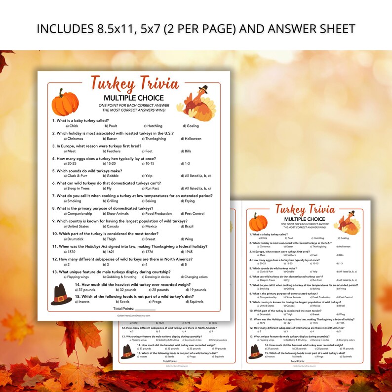 Turkey Trivia Game, Thanksgiving Game, Friendsgiving Party, Family ...