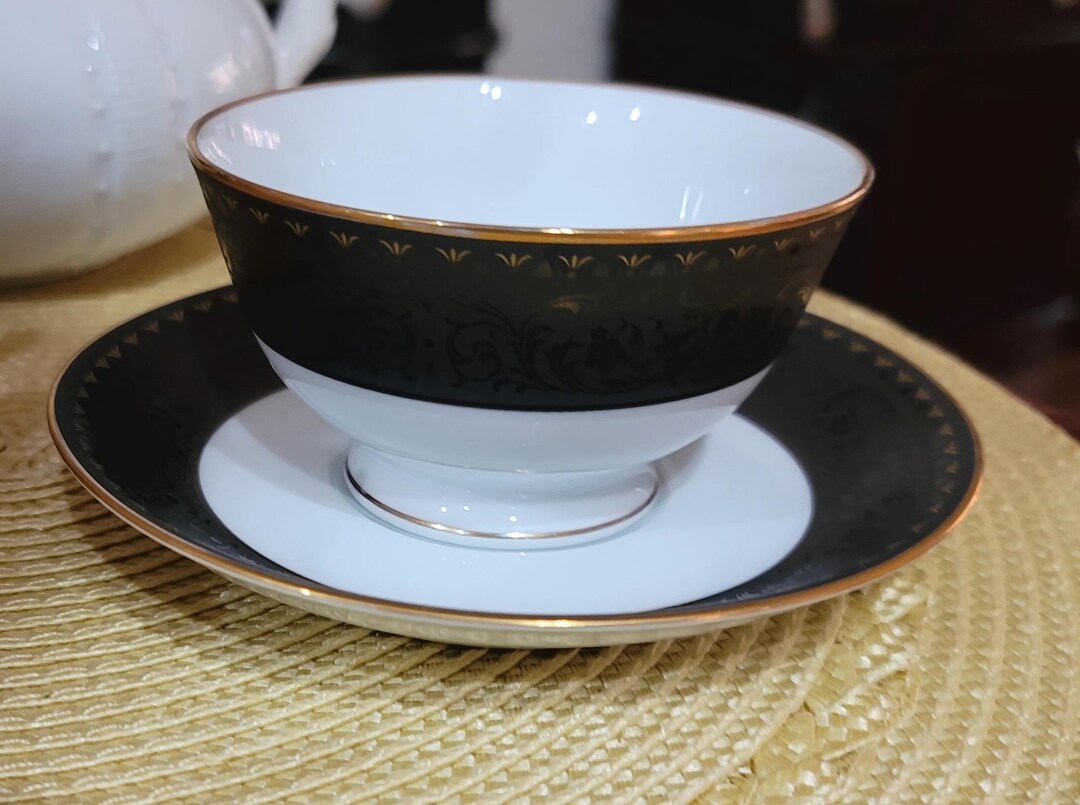 Noritake Black/white Cup & Saucer Set - Etsy