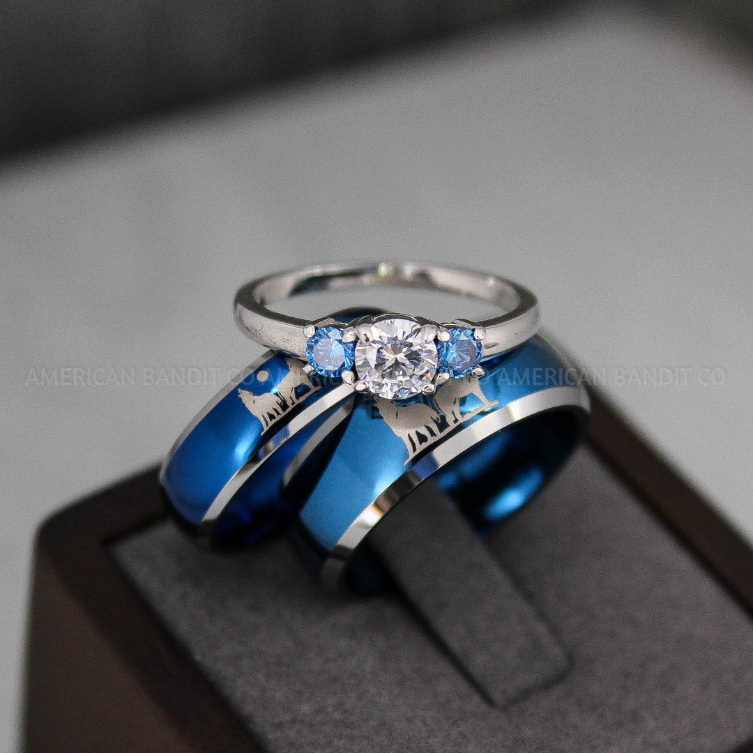 Howling Wolves Rings, Wolf Rings, Blue Rings, Blue Tungsten Rings, Wolves Rings, Wolf Howl Rings ...