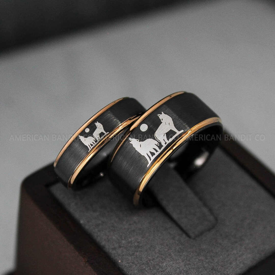 Howling Wolves Ring, Wolf Ring, Couple Wedding Rings, Couple Rings, Wolves Ring, Wolf Howl Ring ...
