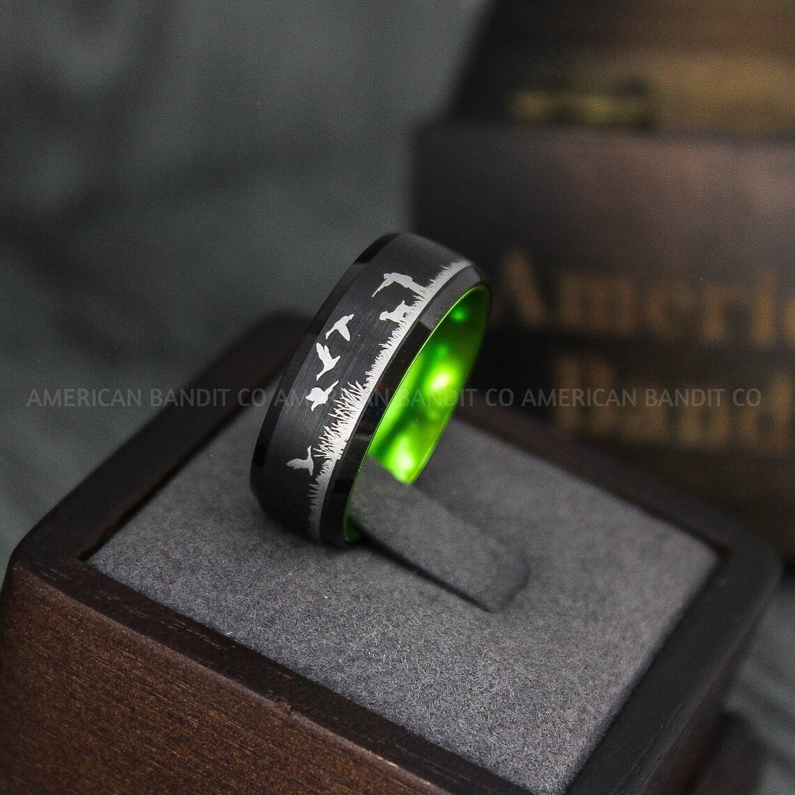 Flying Ducks Ring, Duck Hunting Ring, Hunting Wedding Band, Hunting ...